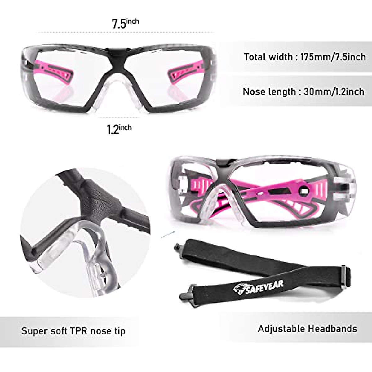 SAFEYEAR Womens Anti Fog Safety Goggles with HD Anti Scratch Resistant Lenses Work Goggles for Women
