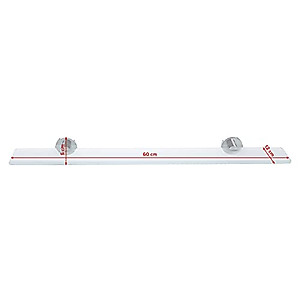 tesa SMOOZ Glass Bathroom Shelf - No Drill Shelf Made of Satined Glass and Chrome-Plated Metal - Stainless - Waterproof - Includes Removable Adhesive Solution, 121 mm x 600 mm x 50 mm