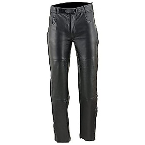Milwaukee Leather SH1150 Men's Black Leather Motorcycle Over Pants with Jean Style Pockets - 34