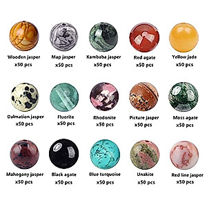 GangGangHao 750pcs 6mm Real Natural Round Stone Beads Smooth Crystals Loose Gemstone Multi Color Mixed DIY for Jewelry Making(6mm,15 Color Mix-S1)