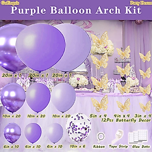 Purple Balloon Arch Garland Kit with 12Pcs 3D Butterfly Wall Decor Birthday Bachelorett Bridal Shower Engagement Wedding Baby Shower Graduation Retirement Mother's Day Party Decorations