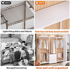 Aheaplus Garment Rack Heavy Duty Clothes Rack for Hanging Clothes,Clothing Rack with Drawers, Wood Stoarge Shelf Freestanding Closet Wardrobe Rack, Corner L Shaped Closet System Organizers, W3,White