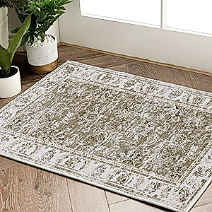 jinchan Area Rug 2x3 Entryway Taupe Persian Rug Kitchen Vintage Rug Floral Print Floor Cover Indoor Thin Rug Mat Retro Accent Rug Bathroom Doormat Living Room Bedroom Office Farmhouse