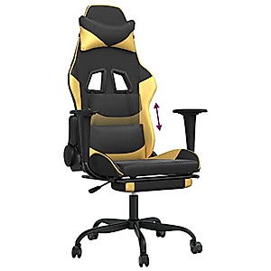 Higsose PC Gaming Chair with Footrest Black and Gold Faux Leather 26"x22"x(47.4"-51.6") Bedroom Adjustable Backrest and Height Computer Chair Home Office Chair with 360 Degree Swivel Design