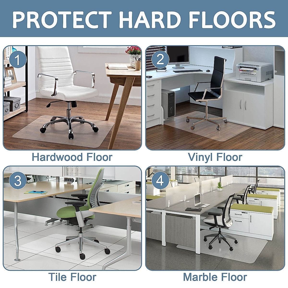 Naturei Clear Chair Mat for Hard Floors, 60'' x 46'' Transparent Office Mats, Heavy Duty Floor Protector Mat for Office & Home - Rectangle