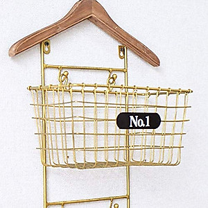 PIBM Stylish Simplicity Shelf Wall Mounted Floating Rack Shelves Retro Iron Art Solid Wood Basket Child Hangers Flower Stand,2 Sizes,2 Colours, Gold , 35.5x67cm