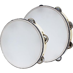 RSYJ Tambourine for Adults, 2 Pieces (10 Inch and 8 Inch) Wood Hand Held Tambourine, Tambourines with Jingle Bells Single Row, 1005RSYJ