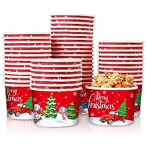 gisgfim 50pcs Christmas Paper Snack Cups, Christmas Ice Cream Cups Disposable 9 Oz Paper Treat Cups Dessert Bowls Holiday Xmas Themed Soup Cups For Hot or Cold Food Christmas Party Supplies