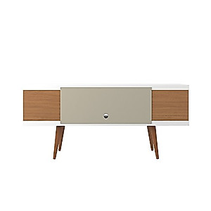 Manhattan Comfort Utopia Collection Mid Century Modern TV Stand With Open 3 Open Shelves and Two Open Cubbies, White/Wood