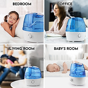 Zulay Cool Mist Humidifiers (2.2L Water Tank) - Quiet Ultrasonic Humidifiers For Bedroom with Auto-Shutoff Feature - Air Humidifier For Plants, Babies Nursery and Kids Room (Blue)