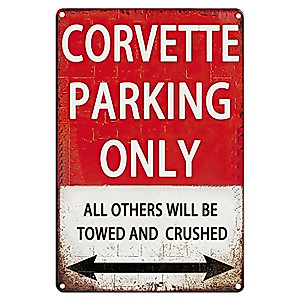 Corvette Gifts For Men, Vintage Garage Metal Signs Tin Corvette Sign Funny Car Poster Room Accessories Man Cave Wall Art Decor Corvette Parking Only 8x12 Inch