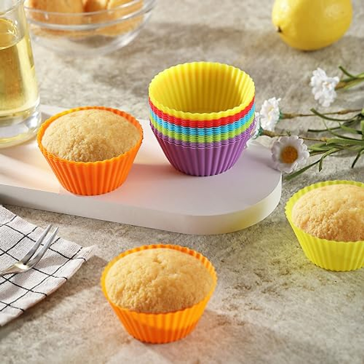 24 PCS Silicone Cupcake Liners, OHOLA Reusable Baking Muffin Cups Liners for Cupcakes, Multicolor, Dishwasher Safe