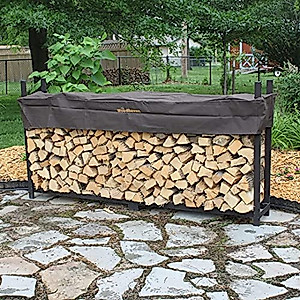 Woodhaven 8 Foot Brown - Large Firewood Log Rack With Optional Cover - Made In USA - Outdoor Use Lifetime Structural Warranty - Texture Powder Coat Finish - Made With Heavy Duty Steel (Cover)