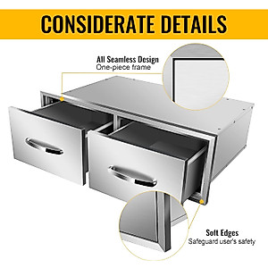 RAILEN Outdoor Kitchen Single Drawers 30" W x 10" H x 20" D Built-in BBQ Drawer Stainless Steel Access Drawers for Outdoor Kitchen Island or Grill Station