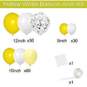 Yellow White Balloon Arch Garland Kit - Pastel Yellow Balloon Arch, Yellow and White Balloons Silver Confetti Balloons for Wedding Sunflower Baby Shower Anniversary Bridal Shower Birthday Party Decors