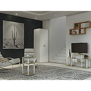 Furinno Just 3-Tier Turn-N-Tube End Table / Side Table / Night Stand / Bedside Table with Plastic Poles, 1-Pack, Sonoma Oak/White