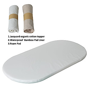 ICEBLUE HD Baby Cradle Mattress Pad Oval Crib Bassinet Foam Mattress with Removable Organic Cotton Cover and Waterproof Pad Liner
