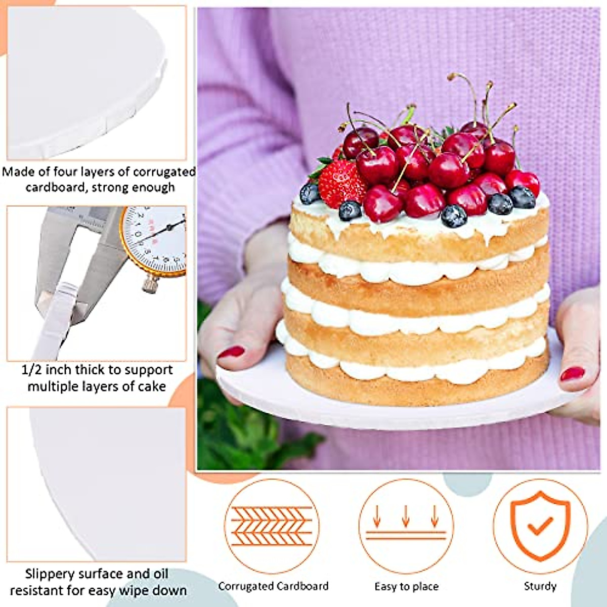 20 Pcs 12 Inch Round Cake Drum Round Boards Cardboard 0.4 Inch Thick Cake Drums Cake Decorating Supplies for Wedding Birthday Party (White)
