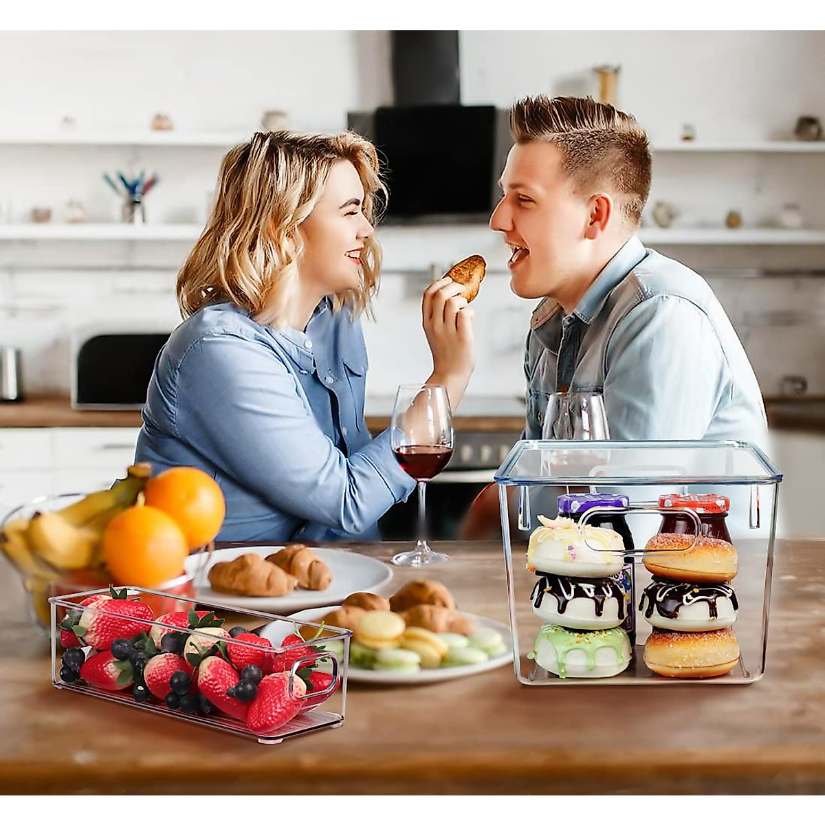 Set of 8 Clear Plastic Storage Bins, 4 Large and 4 Small Stackable Storage Containers for Pantry Organization and Kitchen Storage Bins,Home Edit and Cabinet Organizers