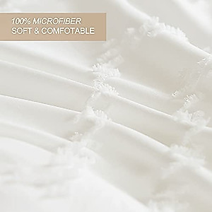 Nanko Twin Size Comforter Set White Tufted Jacquard Boho Soft Shabby Chic Reversible Down Alternative Microfiber Bedding - All Season Duvet and 1 Pillowcases Farmhouse Bed Sets Women Men 68 x 90 2pc