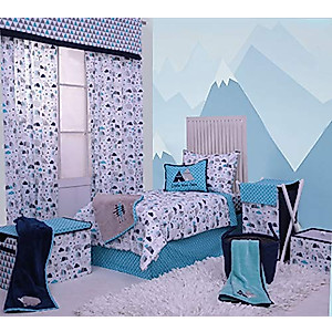 Bacati Woodlands Boys Cotton Hamper, Aqua/Navy/Grey