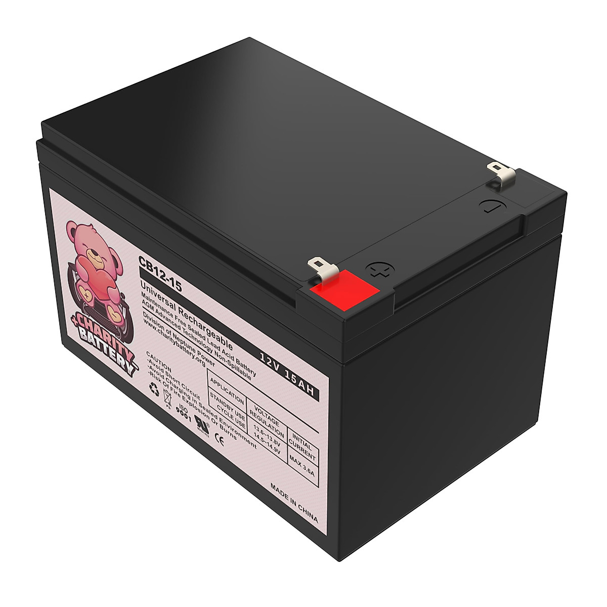 Charity Battery CB12-15 12V 15Ah SLA Battery (Replaces cb12-12 np12-12 bp12-12 es12-12 ub12120)