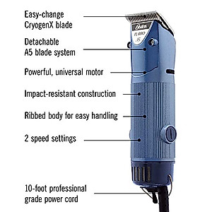 Oster A5 Hair Clippers for Dog, Cat, and Pet Grooming with 2 Speed Settings and Detachable Blade, Blue, 6.00 x 10.50 x 3.00 Inch