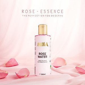 Mina Rose Water Facial Toner And Eyebrow Henna Tint Fixing Solution| Calming & Soothing, Suitable For All Skin Types | Organic, Refreshing Natural Rose Water | 200ml