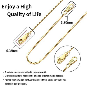Jewlpire 18K Over Gold Chain Necklace for Women Girls - 0.8mm Box Chain 925 Sterling Silver Chain Super Thin & Sturdy Women's Chain Necklaces 18 Inch