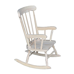 IC International Concepts Juvenile Rocker, Solid Wood Child's Rocking Chair, Sturdy and Durable Furniture for Kids Room or Nursery - Unfinished