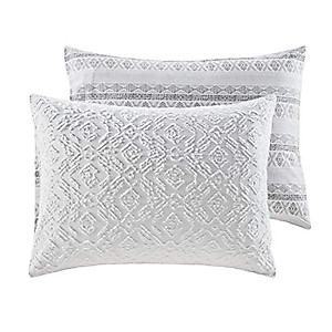 INK+IVY Comforter, Cotton Clipped Jacquard Season Down Alternative Cozy Bedding with Matching Shams, Full/Queen(88"x92"), Mill Valley, Gray Reversible to White Aztec Print 3 Piece