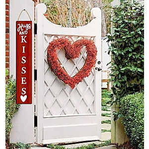 KPSheng 8x48 Inch Hugs And Kisses Porch Sign, Valentine Heart Sign Standing Hanging Porch Decor for Valentine's Day Home Front Door Yard Party Decor