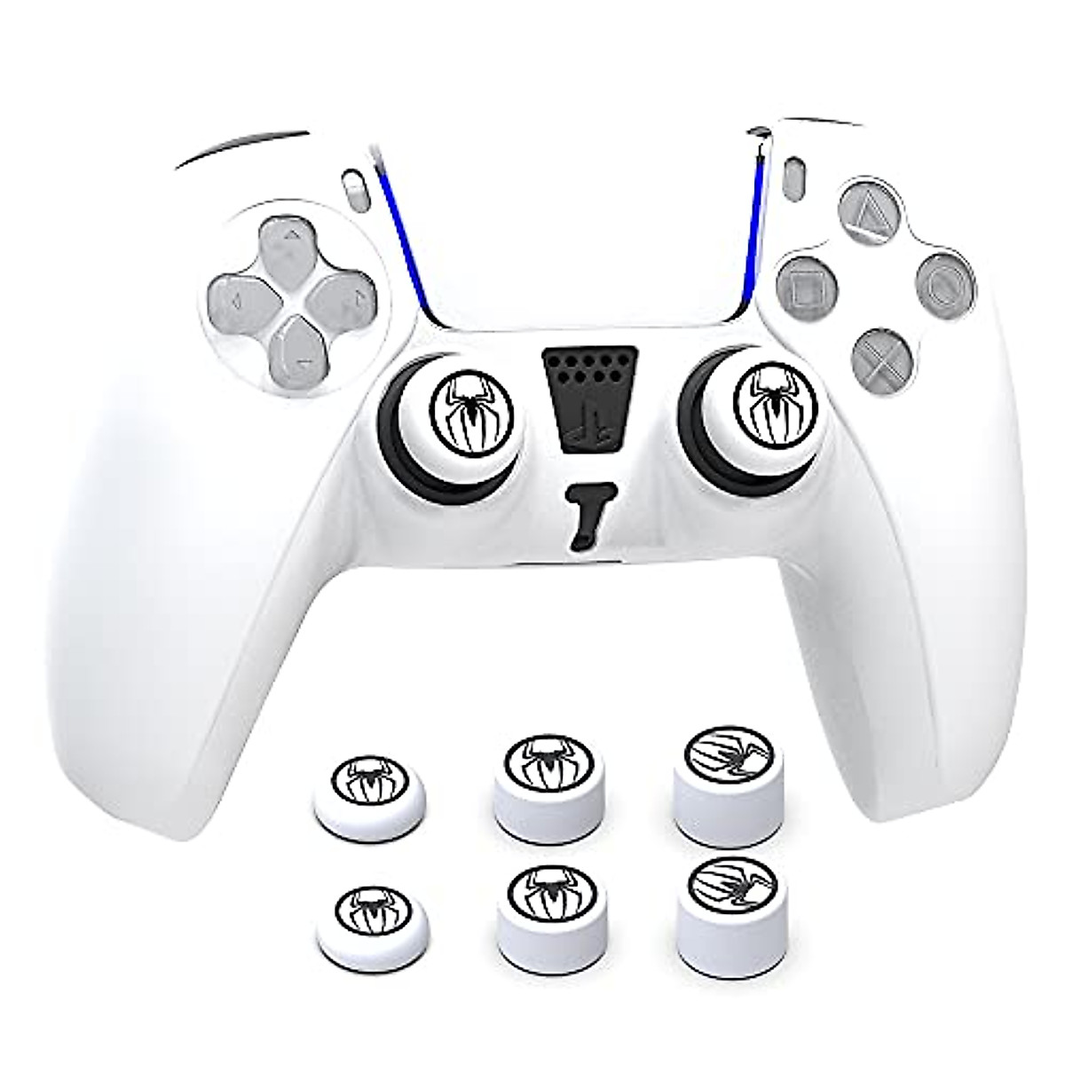 SMOS Anti-Slip Silicone Cover Skin for Playstation 5 Controller,Soft Rubber Case for PS5 Wireless Controller with 3 Pairs of Thumb Grip Caps of Different Heights,Pearl White