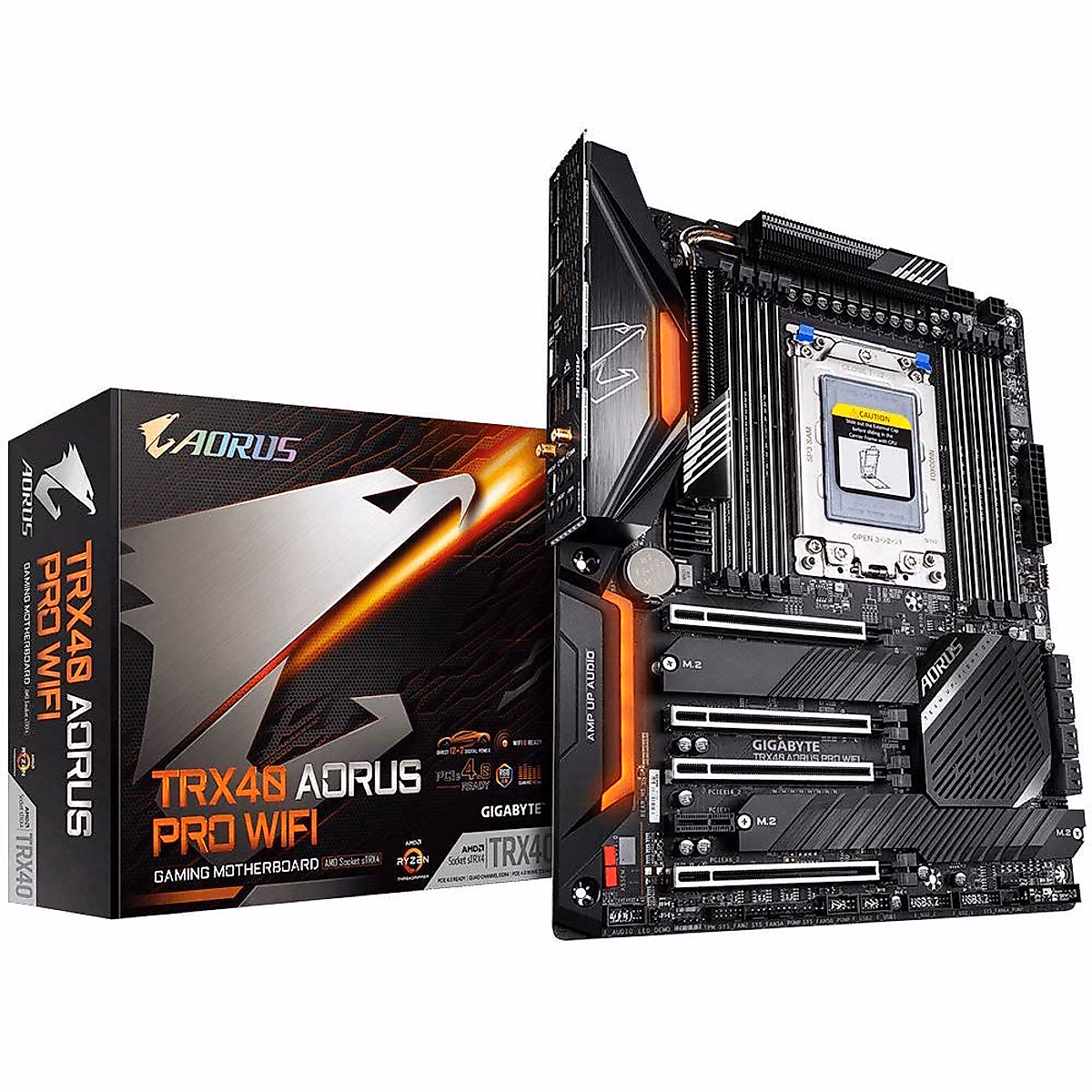 GIGABYTE TRX40 AORUS PRO WiFi (sTRX/AMD/TRX40/Fins-Array Heatsink/12+2 Phases Infineon Digital VRM/3x PCIe 4.0x4 M.2/Intel WiFi 6/Intel GbE LAN/ATX/Motherboard)