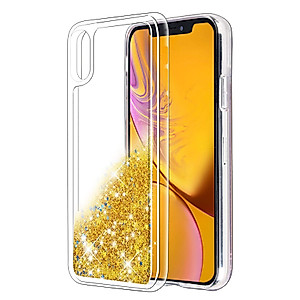 WORLDMOM for iPhone XR Case, Double Layer Design Bling Flowing Liquid Floating Sparkle Colorful Glitter Waterfall TPU Protective Phone Case for iPhone XR [6.1 Inch 2018], Yellow