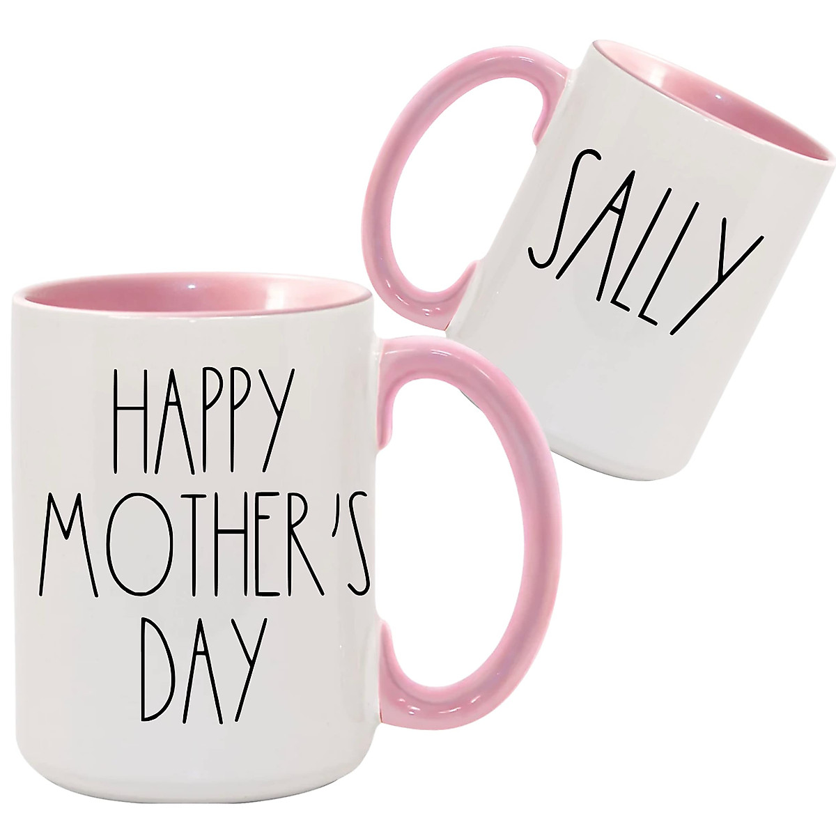 PERSONALIZED COFFEE MUG! Rae Dunn Inspired Font PINK! 15oz Ceramic Mug | Your Custom Text on front, back, or both sides!