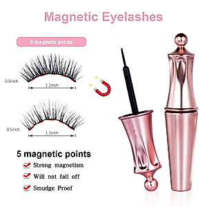 [5 Pairs] Magnetic Eyelashes and Eyeliner Kit, Lanvier Reusable 3D Magnetic False Lashes Extension No Glue Needed - Black