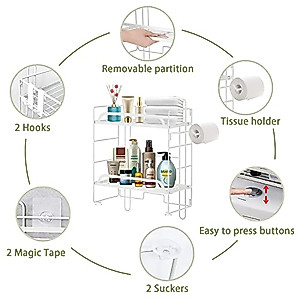JONZIN Over The Toilet Storage, 2-Tier Large Capacity Bathroom Organizer Shelves, Adjustable Multifunctional Toilet Rack,No Drilling Space Saver with Wall Mounting Design