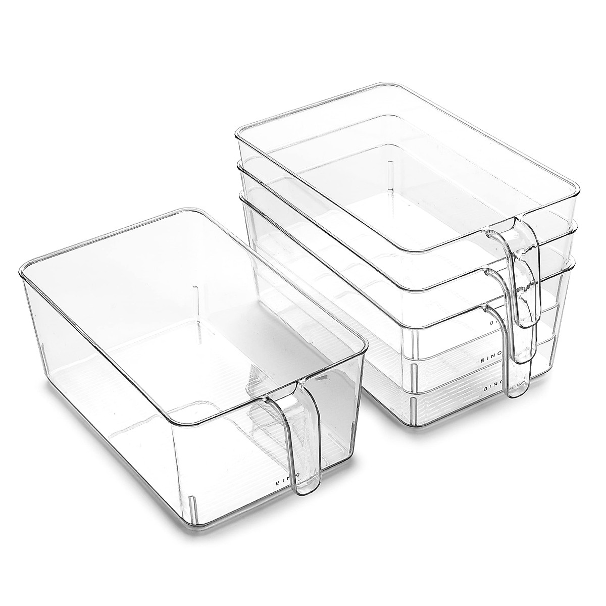 BINO l Plastic Storage Bins l THE HOLDER COLLECTION l 4-Pack, Large Multi-Use Clear Containers for Organizing with Built-in Handles l Pantry Organization & Storage l Kitchen Organizer l Storage Bins