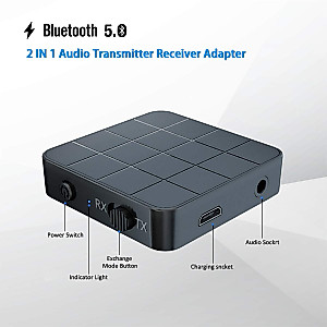 VR-robot Bluetooth 5.0 Audio Transmitter Receiver Adapter, 2-in-1 Wireless 3.5mm aptX Low Latency Stereo Audio Adapter for Home Sound System/TV/PC/Tablet/Speaker Headphone