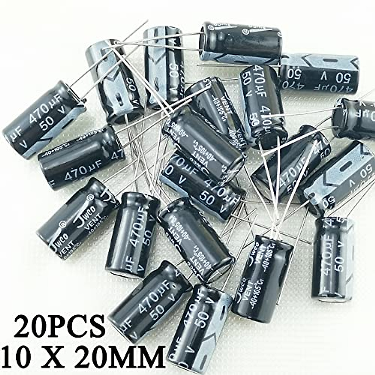 470uF 50V Capacitor,JIADONG 20PCS Electrolytic Capacitor Assortment for DIY Soldering Electronic Projects Compatible with Arduino Kits