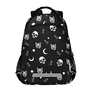 Children's School Bags, Skull Cat Moon School Backpacks, bookbag for Boys and Girls with Reflective Strips