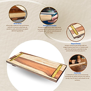 DG HOME & MORE Teak Wood - Bathroom Tray for Soap and Lotion - Bathroom Organizers and Storage - Kitchen Counter Riser Tray - Wood Tray - soap Stand - Wood Pedestal Stand - Riser Trays (Golden)