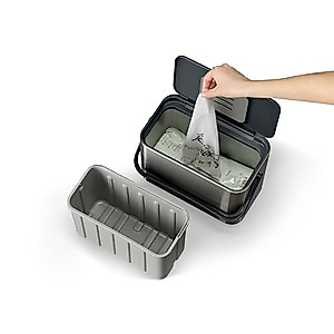 Joseph Joseph Collect 1.06 gallon/4 Liters Stainless Steel Food Compost Bin with Handle, Removable Inner Bucket and Bin Liners Storage, Includes Odor Filter and 3x Bin Liners