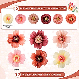 Crowye 24 Pcs Large Colorful Tissue Paper Flowers 20" Handcrafted Giant Fiesta Paper Flowers for Mexican Party Wedding Birthday Backdrop Baby Shower Nursery Craft Outdoor Wall Decor (Vivid Color)