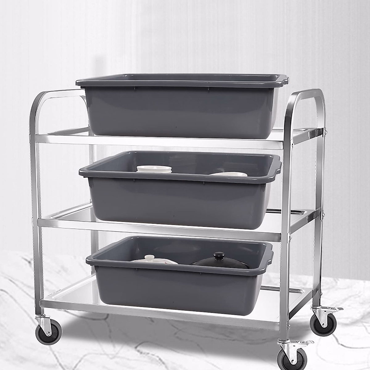 Vcansay 34 Quart Plastic Bus Tubs Commercial, Large Bus Box, 4 Packs