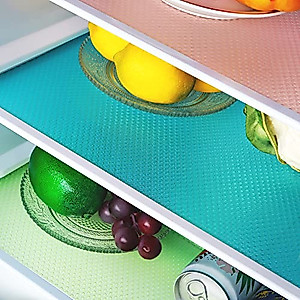 Elyum 12 Pcs Refrigerator Liners, Washable EVA Refrigerator Mats Fridge Shelf Liners Cuttable Fridge Mats Pads for Drawer Table Shelves Cabinet (4 Blue 4 Green 4 Pink, 17.7 x 11.4 Inch)