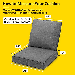 ZJEYEJZ Outdoor Chair Cushion Set, Thickened 24 x 24 x 5 Inch Patio Furniture Cushions, Waterproof & Fade Resistant Outdoor Seat Cushions with Ties for Chair Sofa Couch (Dark Gray)