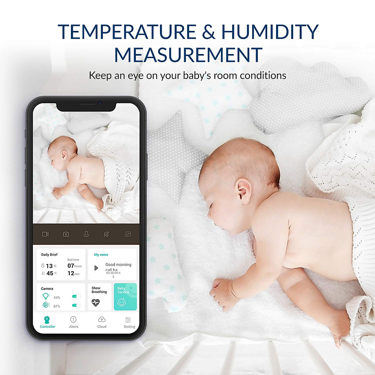 KAMI by YI Smart Baby Monitor with Camera and Audio, Encrypted WiFi HD Video, Sleep Tracking, Night Vison and Light, 360° Speaker, Room Temperature & Humidity Sensors, Works w/Alexa & Google