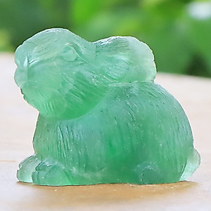 Artistone Green Fluorite Crystal Rabbit Figurine 2 Inch Carved Gemstone Bunny Ornament Animal Carving Statue Sculpture Healing Crystals Stones for Home Garden Christmas Decorations